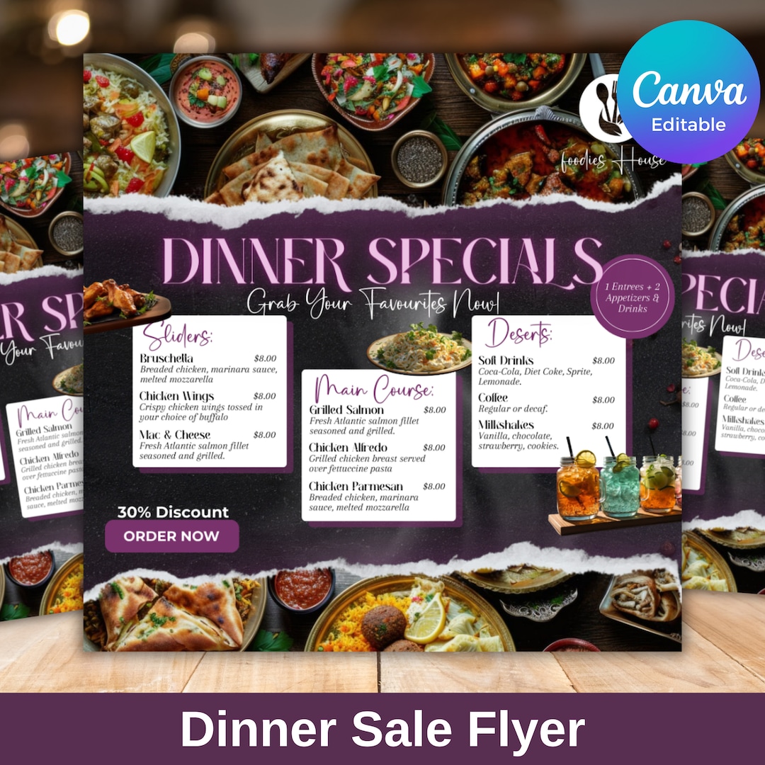 Editable Flyer Canva Template Dinner Sale Flyer, Sunday Deal Special ...
