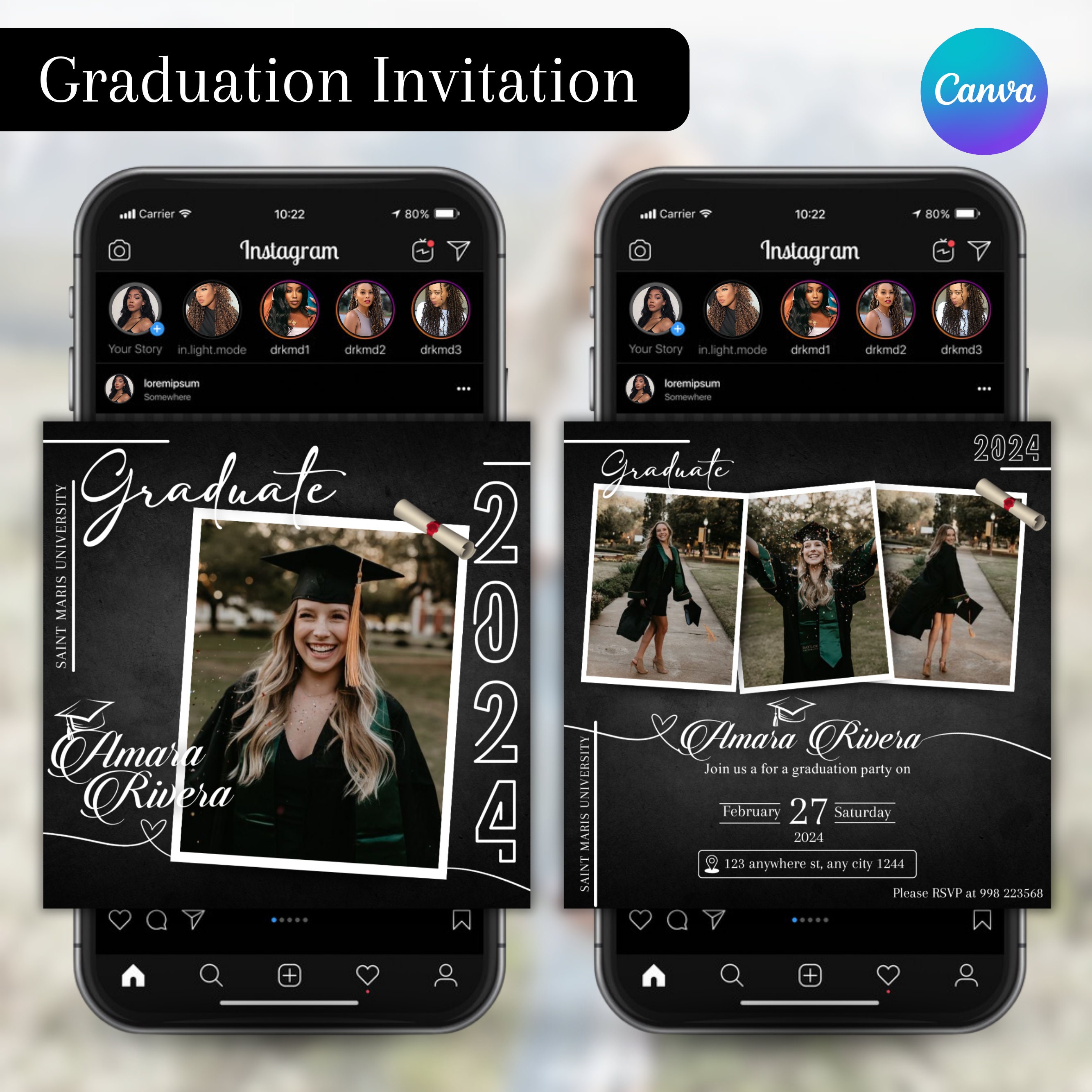 Graduation Invitation Template, Modern Graduation Announcement, College ...