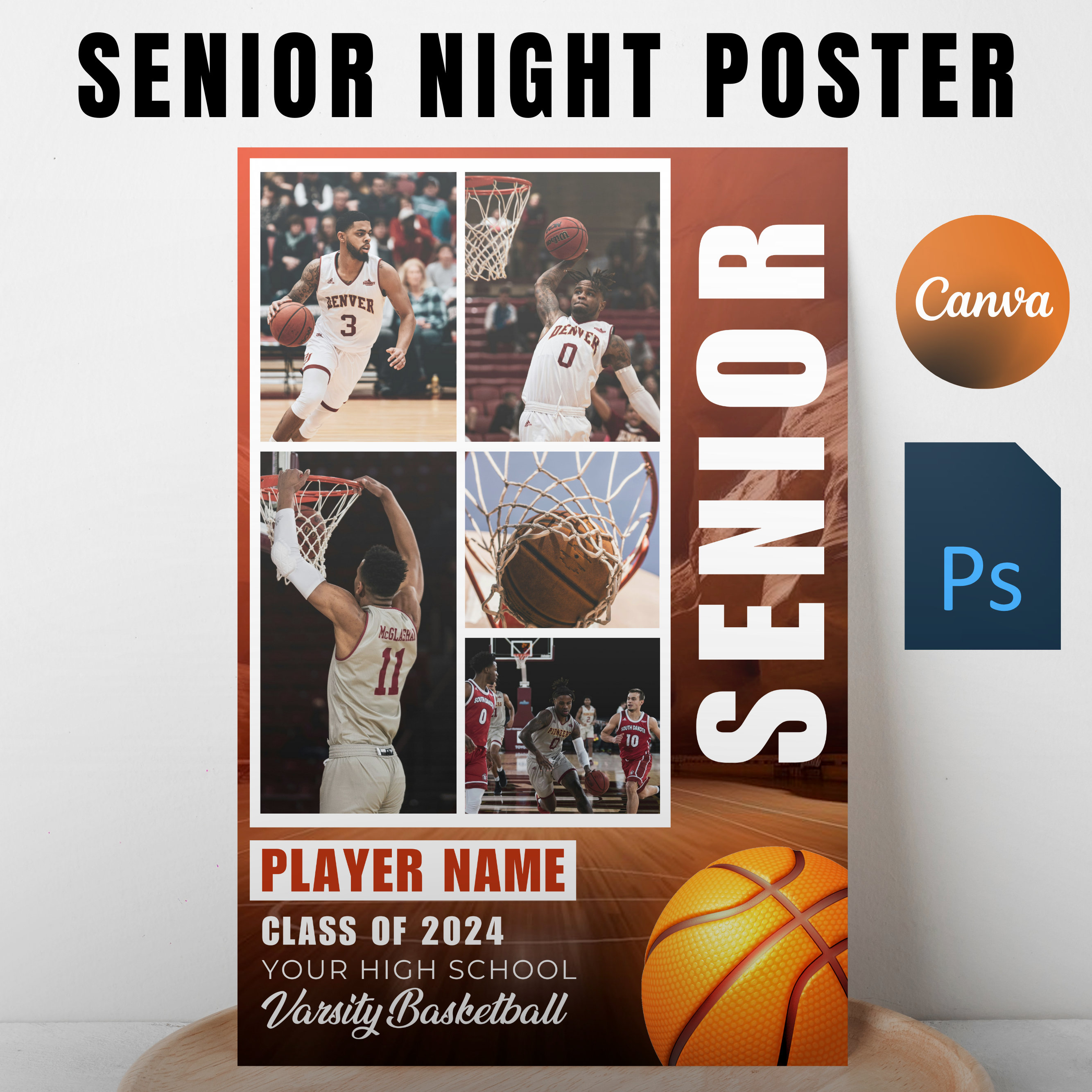 Basketball Senior Night Gift Poster, Basketball Senior 2024 Poster ...