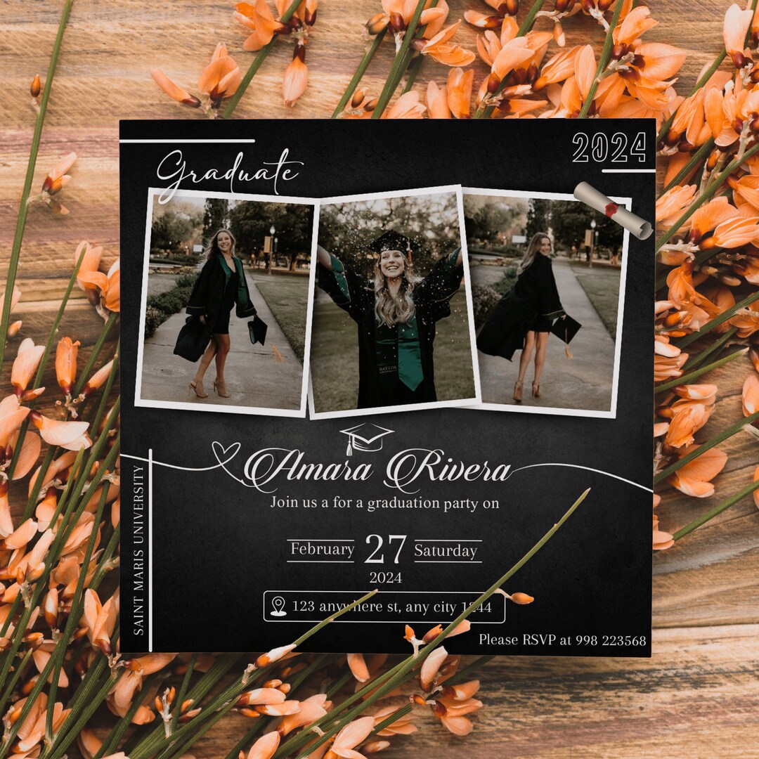 Graduation Invitation Template, Modern Graduation Announcement, College ...