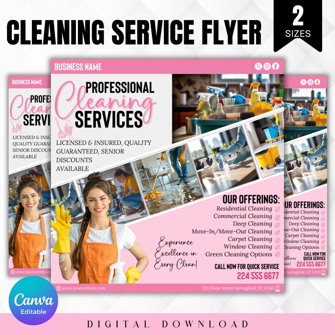 Printable Cleaning Service Flyer Canva Template,editable & Digital ...