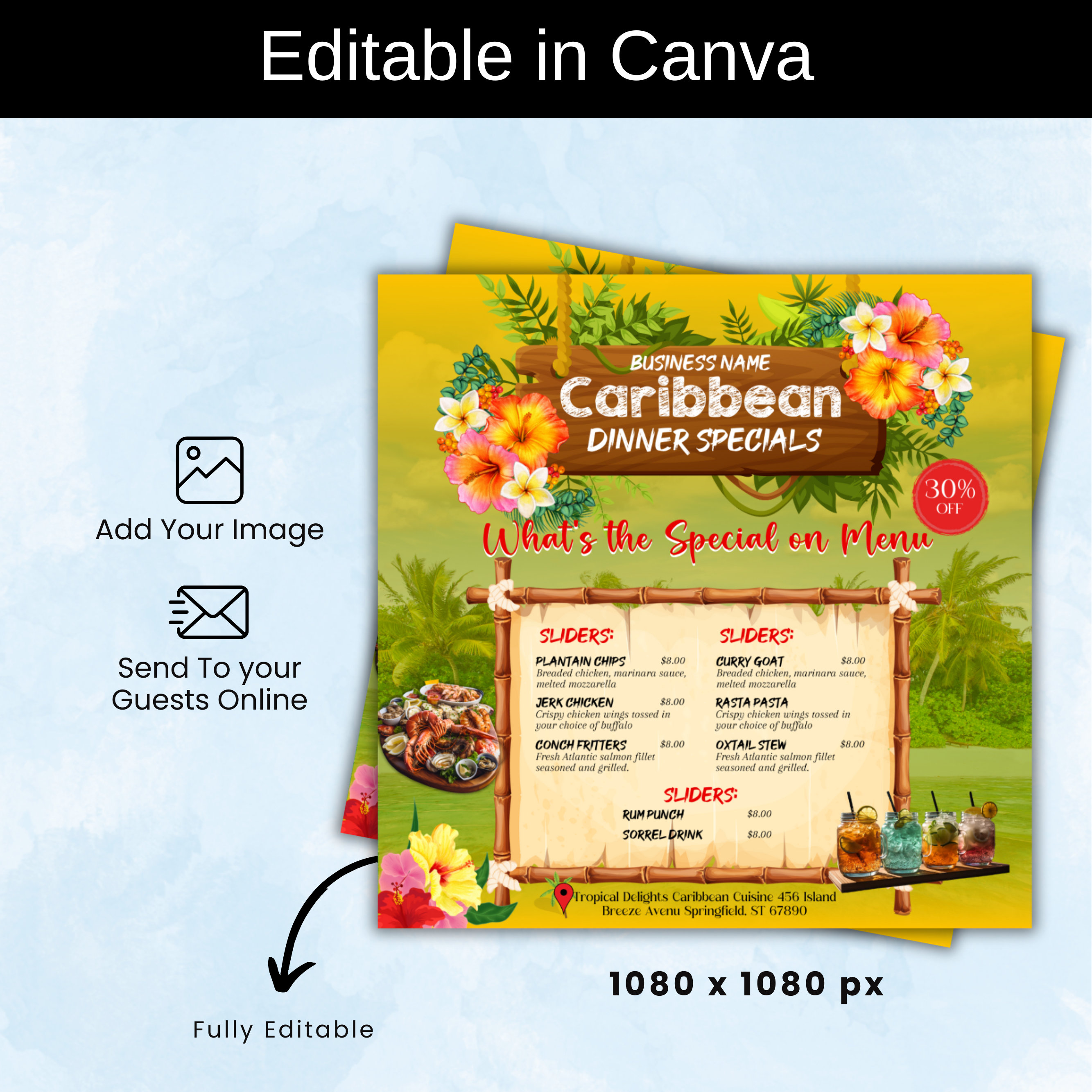 Editable Caribbean Food Flyer Canva Template, Jamaican Inspired Flyer ...