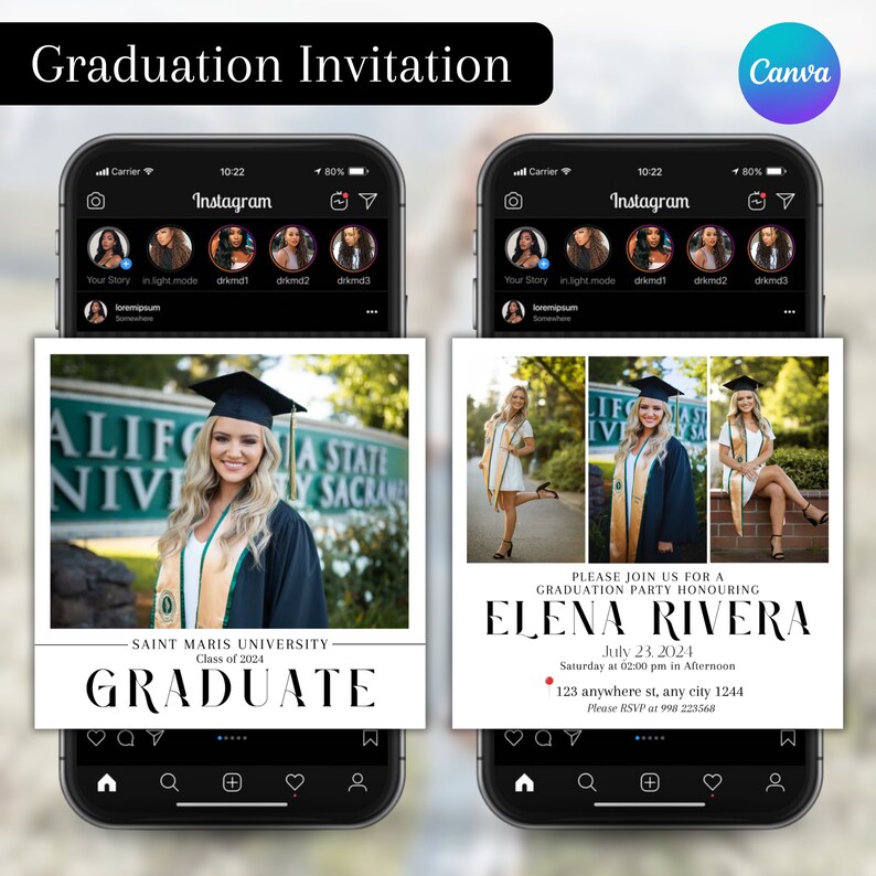 Graduation Invitation Template, Modern Graduation Announcement, College ...