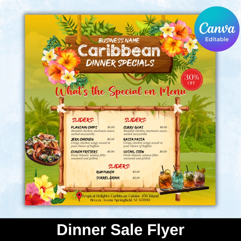 Caribbean Food Flyer - Etsy