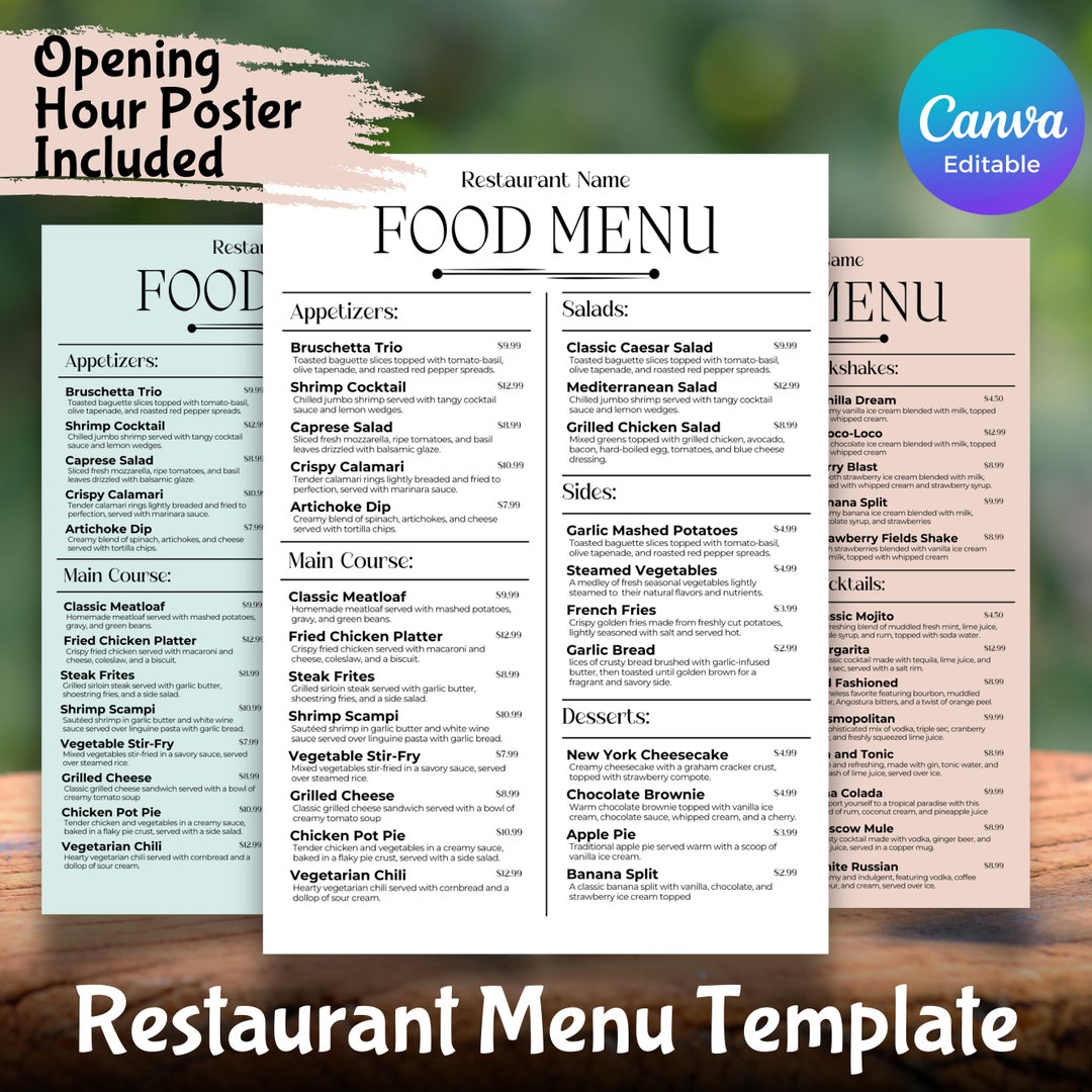 Restaurant Menu Template, Event Menu, Editable Menu Price List ...