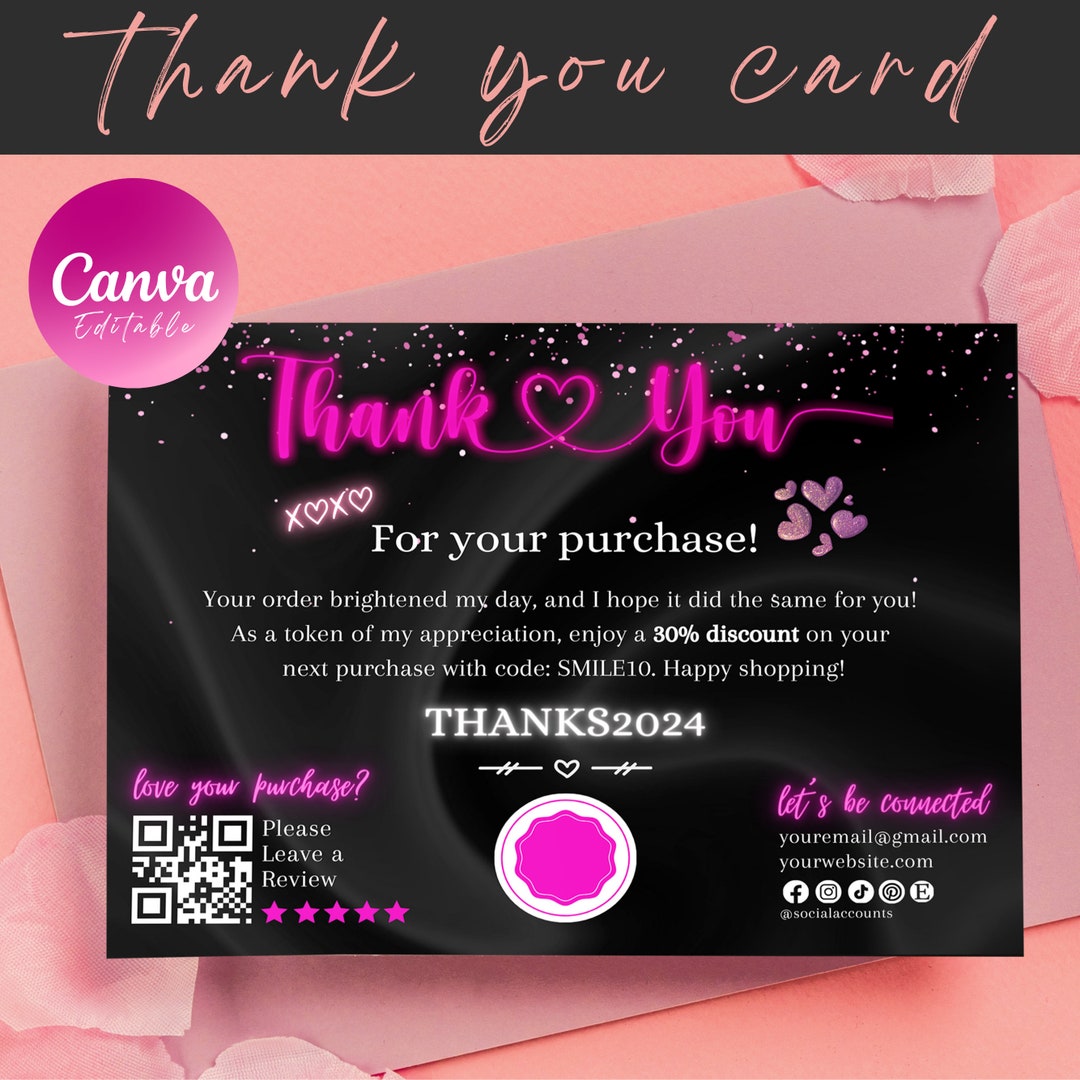 Thanks for Your Purchase Template Canva, Editable Business Thank You ...