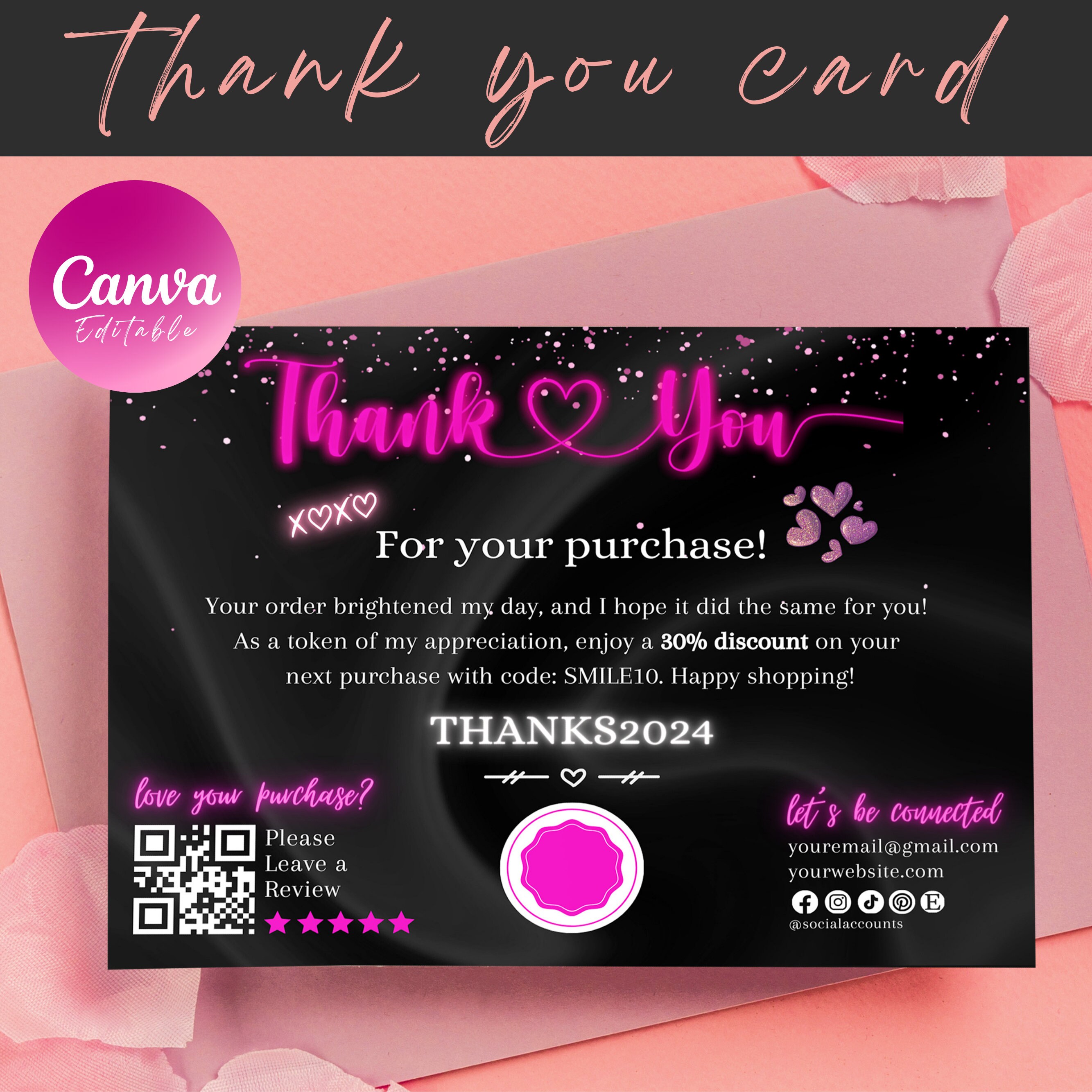 Thanks for Your Purchase Template Canva, Editable Business Thank You ...