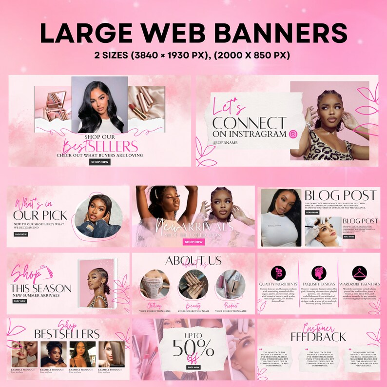 Custom Website Banner Template, DIY Custom Web Banners Set, 25 Editable ...