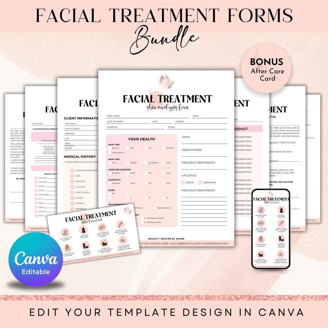 Editable Facial Treatment Forms, Esthetician Forms, Printable ...
