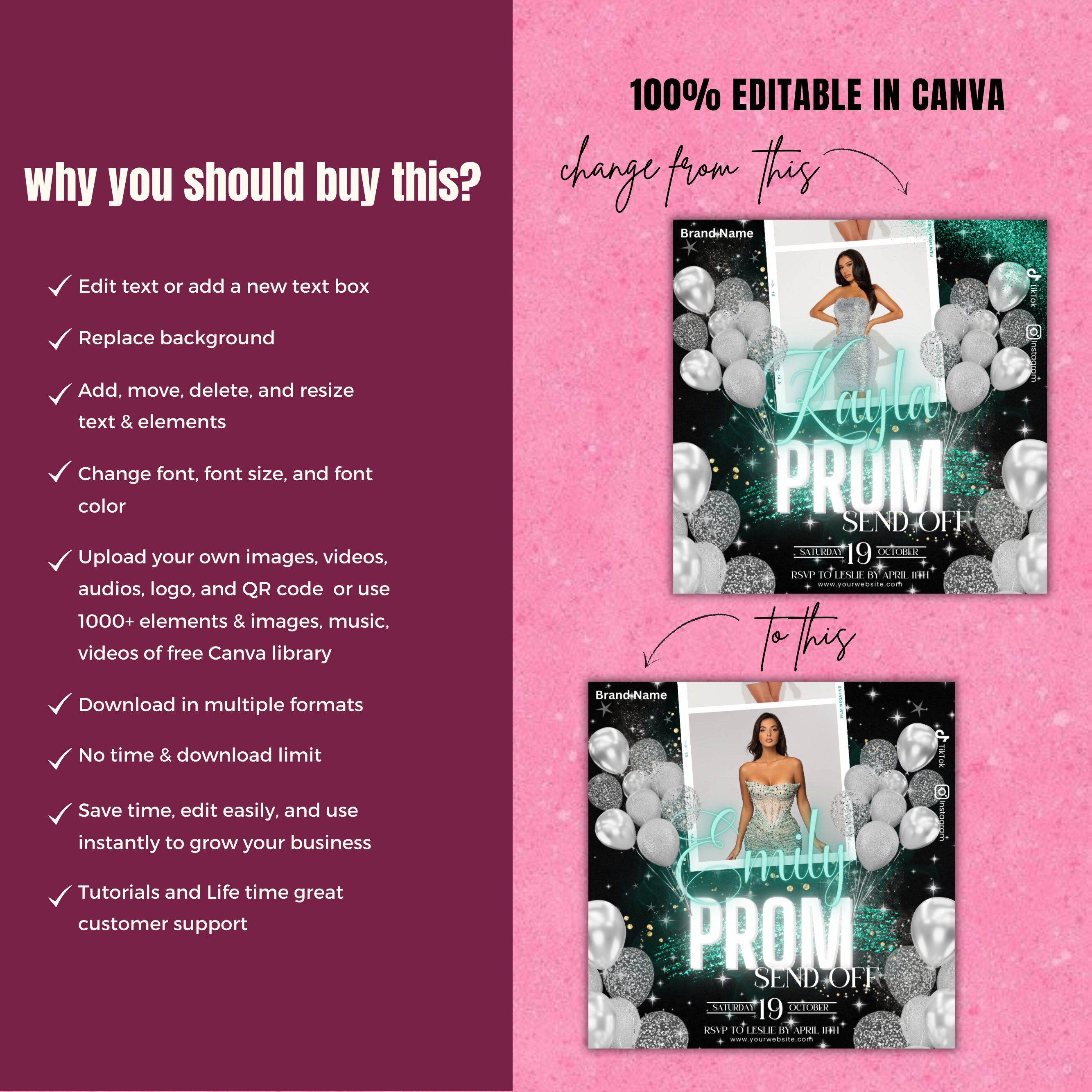 Silver Prom Send off Flyer, Prom Invitation Flyer, Eras Party ...