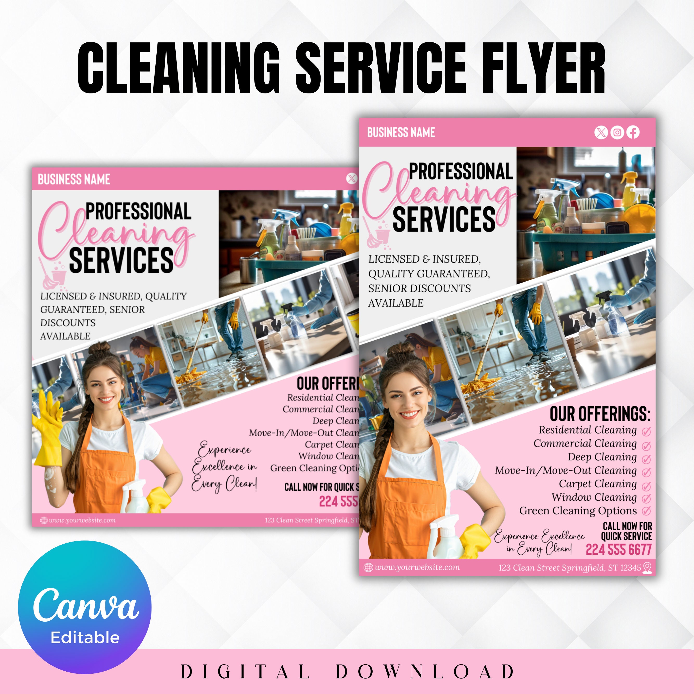 Printable Cleaning Service Flyer Canva Template,editable & Digital ...