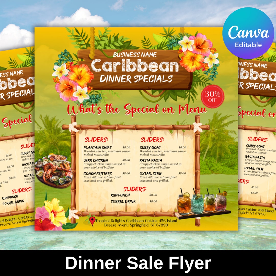Editable Caribbean Food Flyer Canva Template, Jamaican Inspired Flyer ...