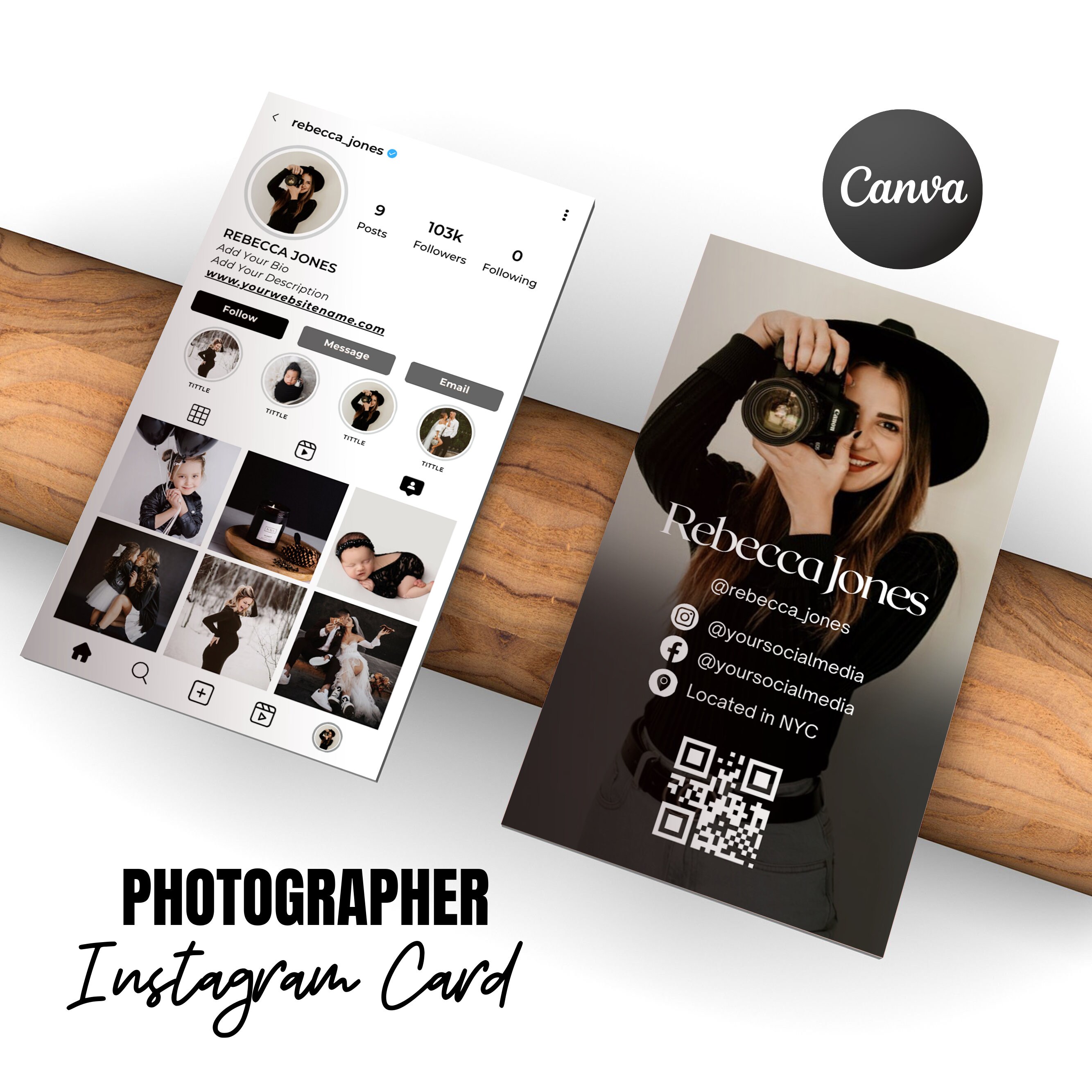 Photographer Instagram Business Card 2024, DIY Canva Business Card ...