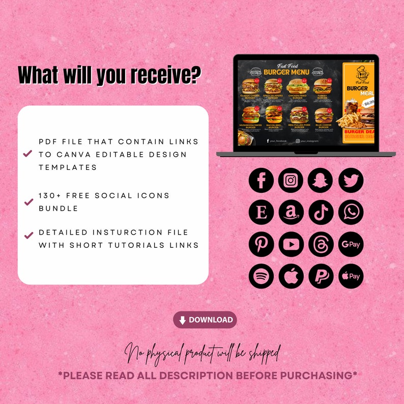 Digital Download Tv Restaurant Menu Template, Catering Menu, Restaurant ...