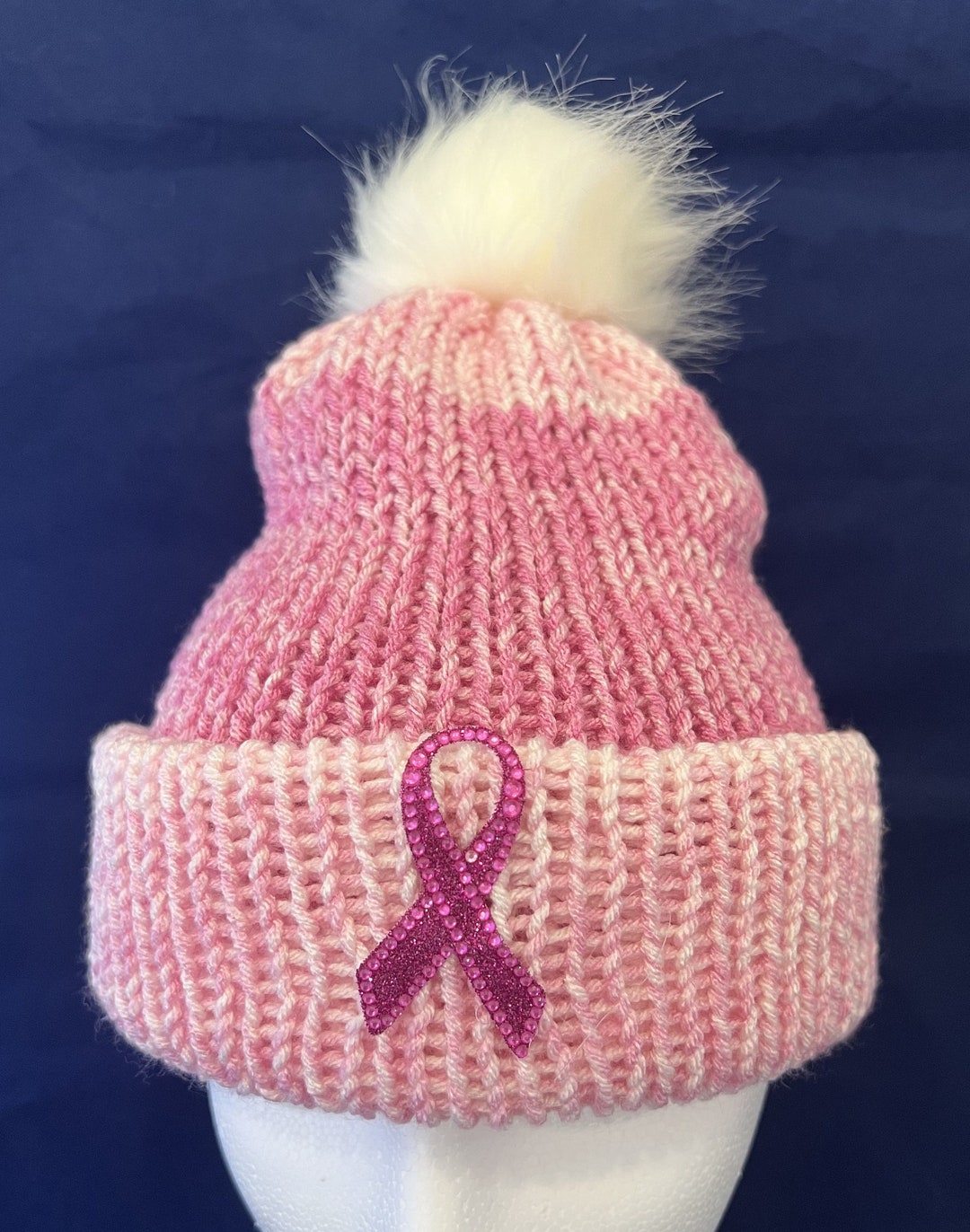 Double Knitted Breast Cancer Awareness Pink Ribbon Hat Christmas Gift ...