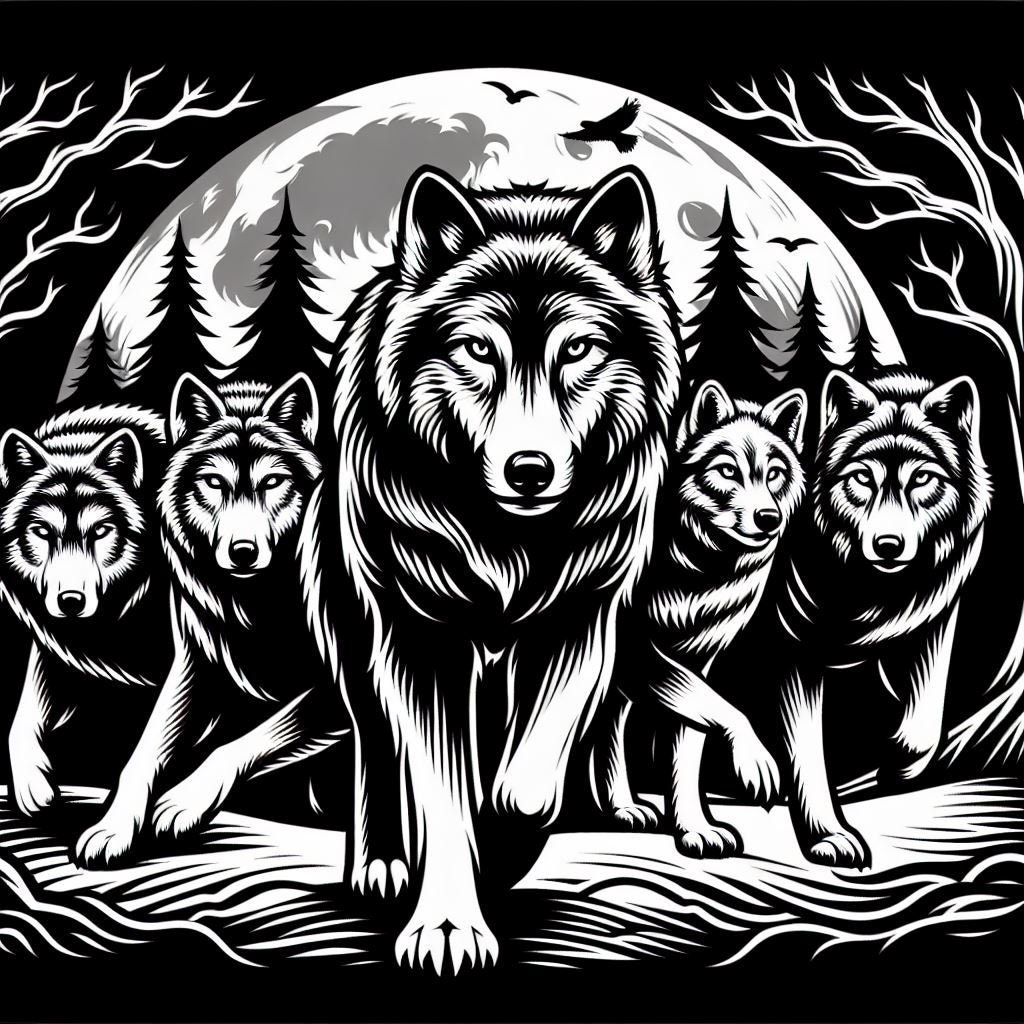 Black/white & Color Wolf Pack for Laser Engraving 4 Pack, JFIF, JPG ...