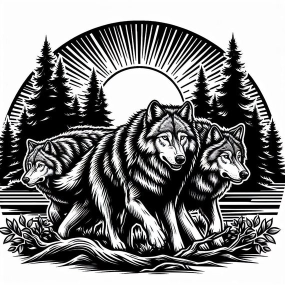 Imágenes Prediseñadas De Manada De Lobos En Blanco Y Negro