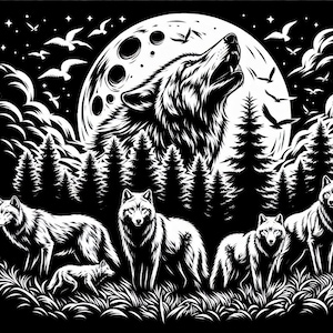 Black/white & Color Wolf Pack for Laser Engraving 4 Pack, JFIF, JPG ...