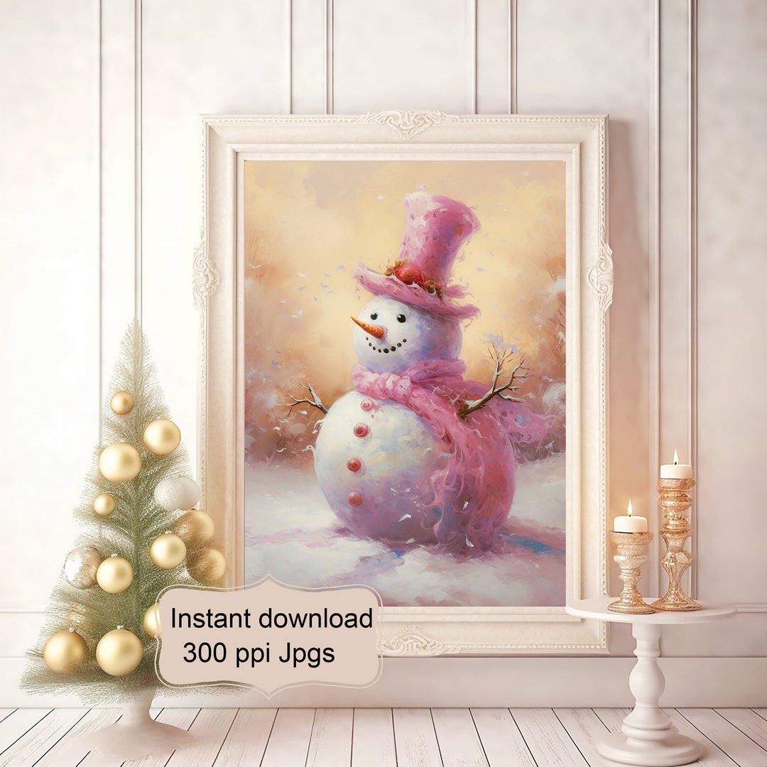 Snowman, Instant Digital Download Printable Wall Art, Pink Snowman ...