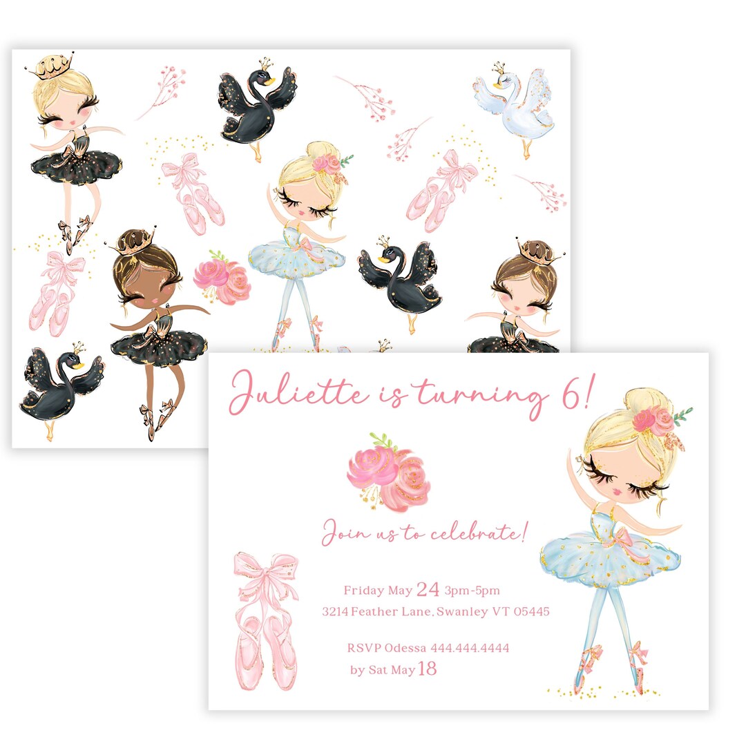 Ballerina Birthday Card Ballerina Girl Customizable Editable Printable ...