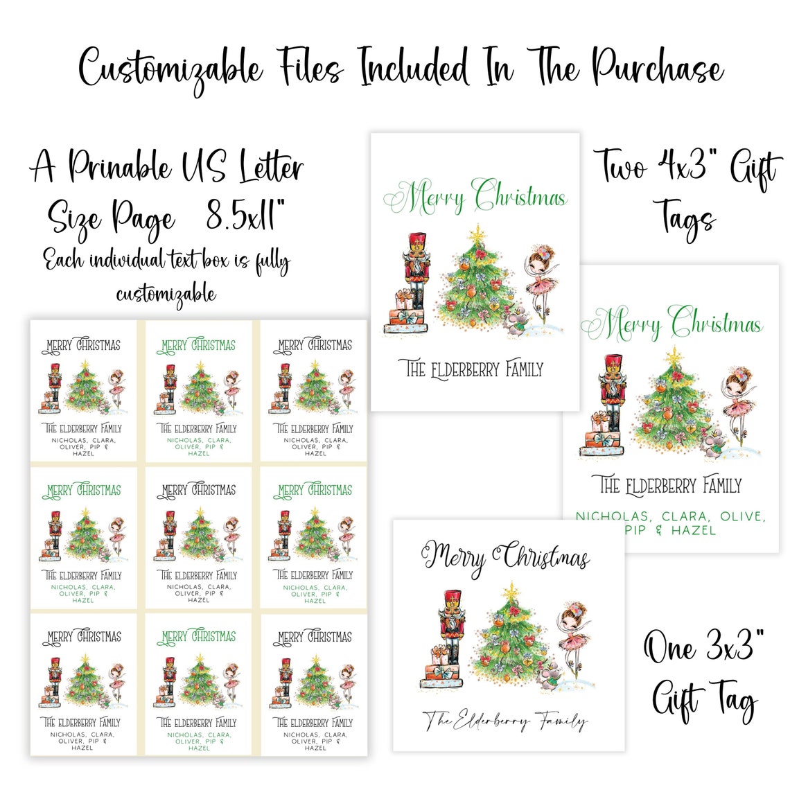 Nutcracker Gift Tags, Printable Christmas Gift Tags, Holiday Gift Tags ...