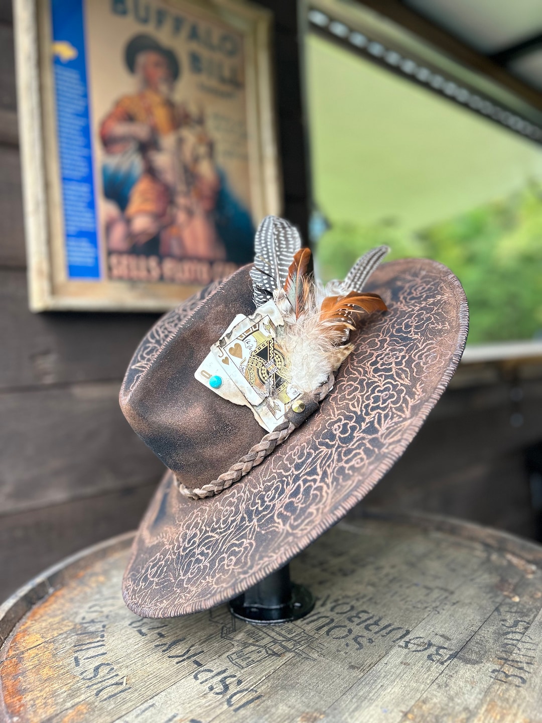 Custom Burned Brown Rancher Cowgirl Hat **lainey Wilson Hat**feathers ...