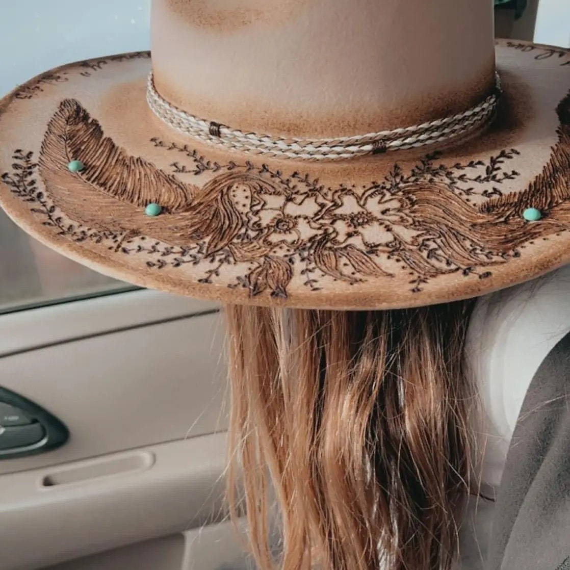 Custom Burned Brown Rancher Cowgirl Hat **cowgirl**angel Wings ...