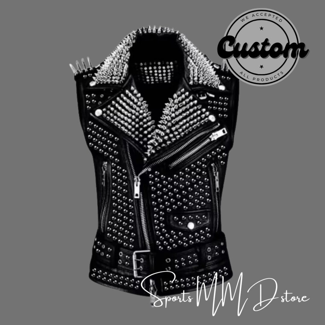 Spiked Punk Leather Vest Jacket for Men. - Etsy