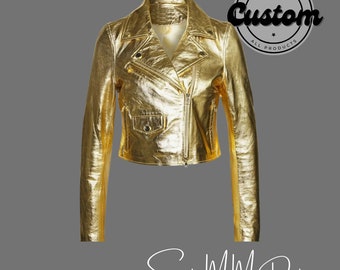 Women's Gold Metallic Leather Jacket - Stylish & Unique Women's ...