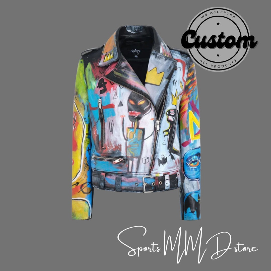 Hand Painted Leather Biker Jacket for Man, Classic Leather Biker Jacket ...