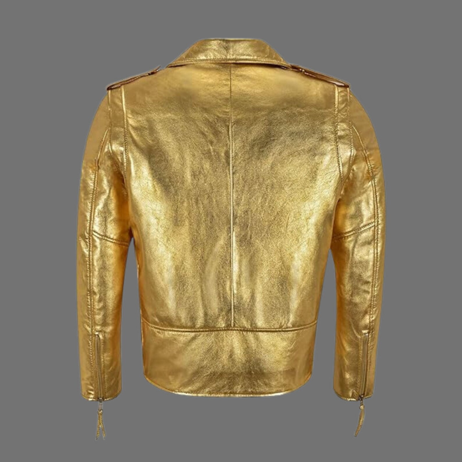 Men's Gold Metallic Foil Solid Casual Motorcycle Biker Leather Jacket ...