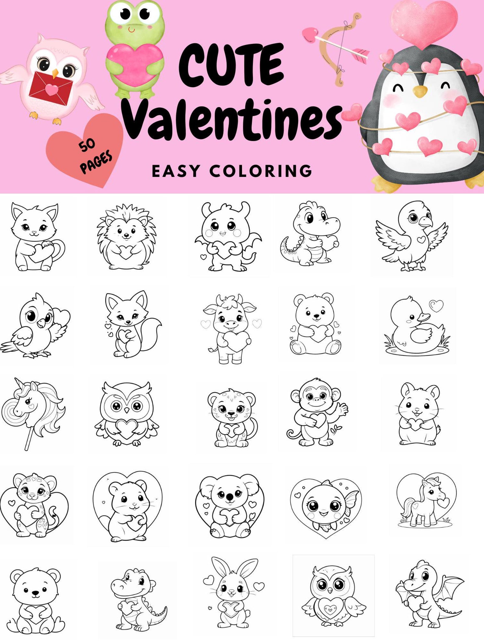 50 Printable Cute Valentines Coloring Pages | Instant Download | Kids ...