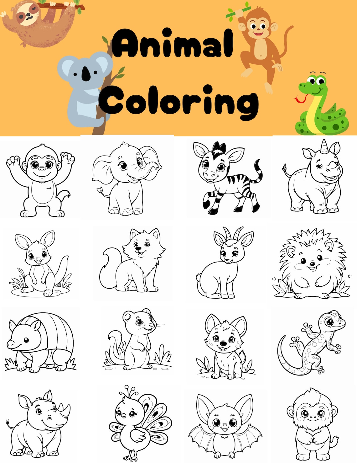 100 Printable Animal Coloring Pages | Instant Download | Kids Animal ...