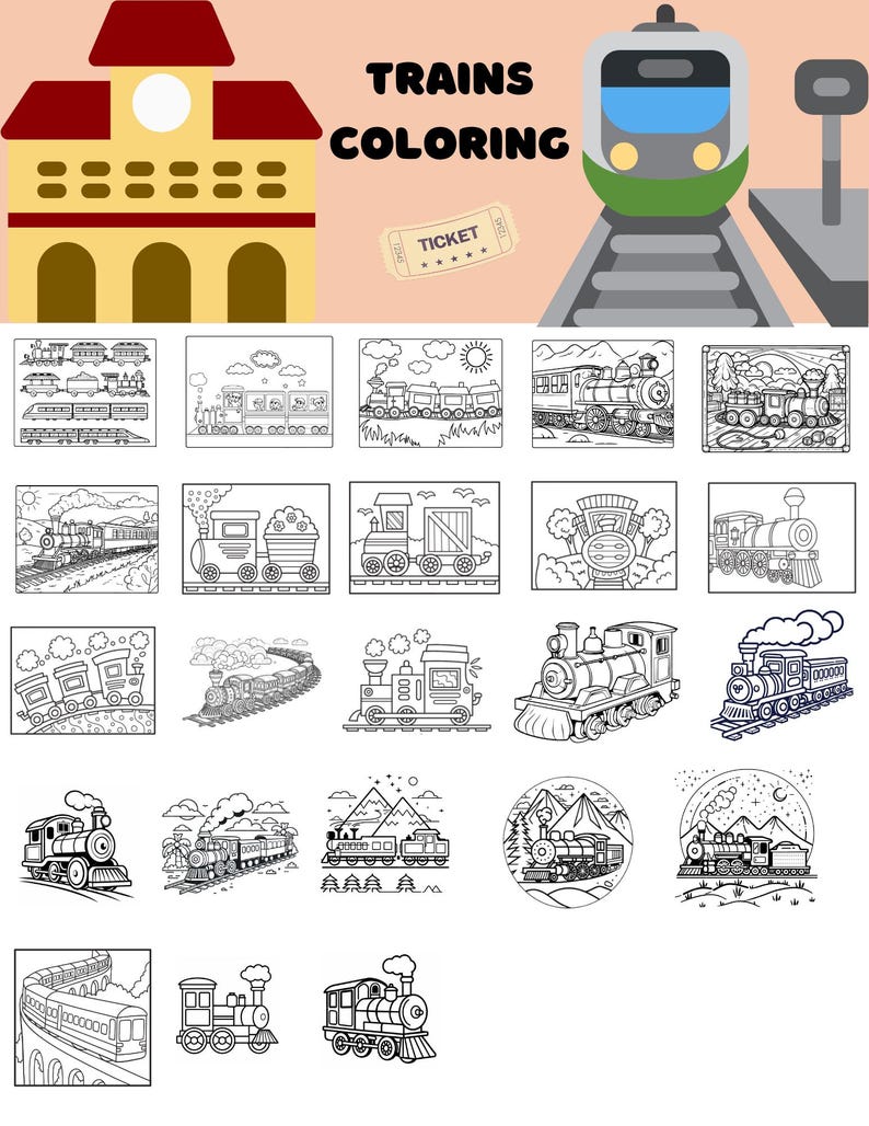 100 Printable Trains Coloring Pages | Instant Download| Kids Activity ...