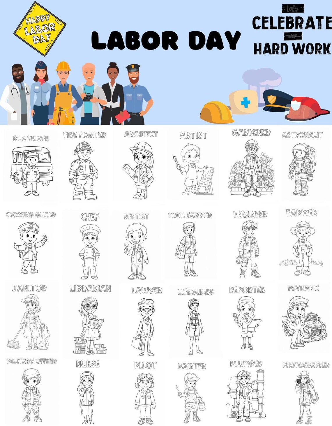 100 Printable Labor Day Coloring Pages | Instant Download | Kids ...