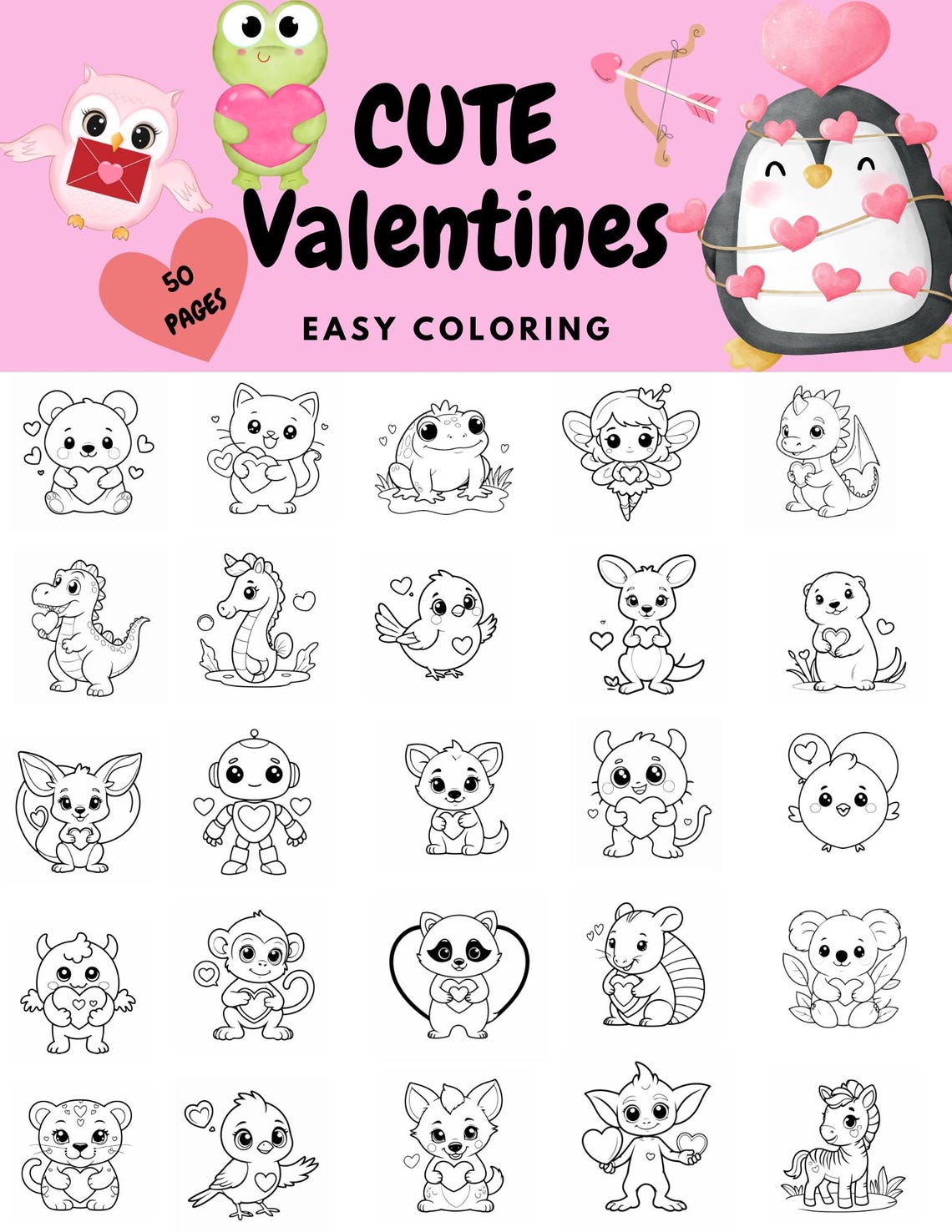 50 Printable Cute Valentines Coloring Pages Instant Download Kids ...
