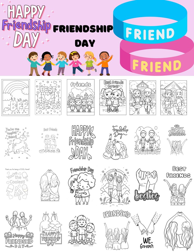 100 Printable Friendship Day Coloring Pages | Instant Download | Happy ...