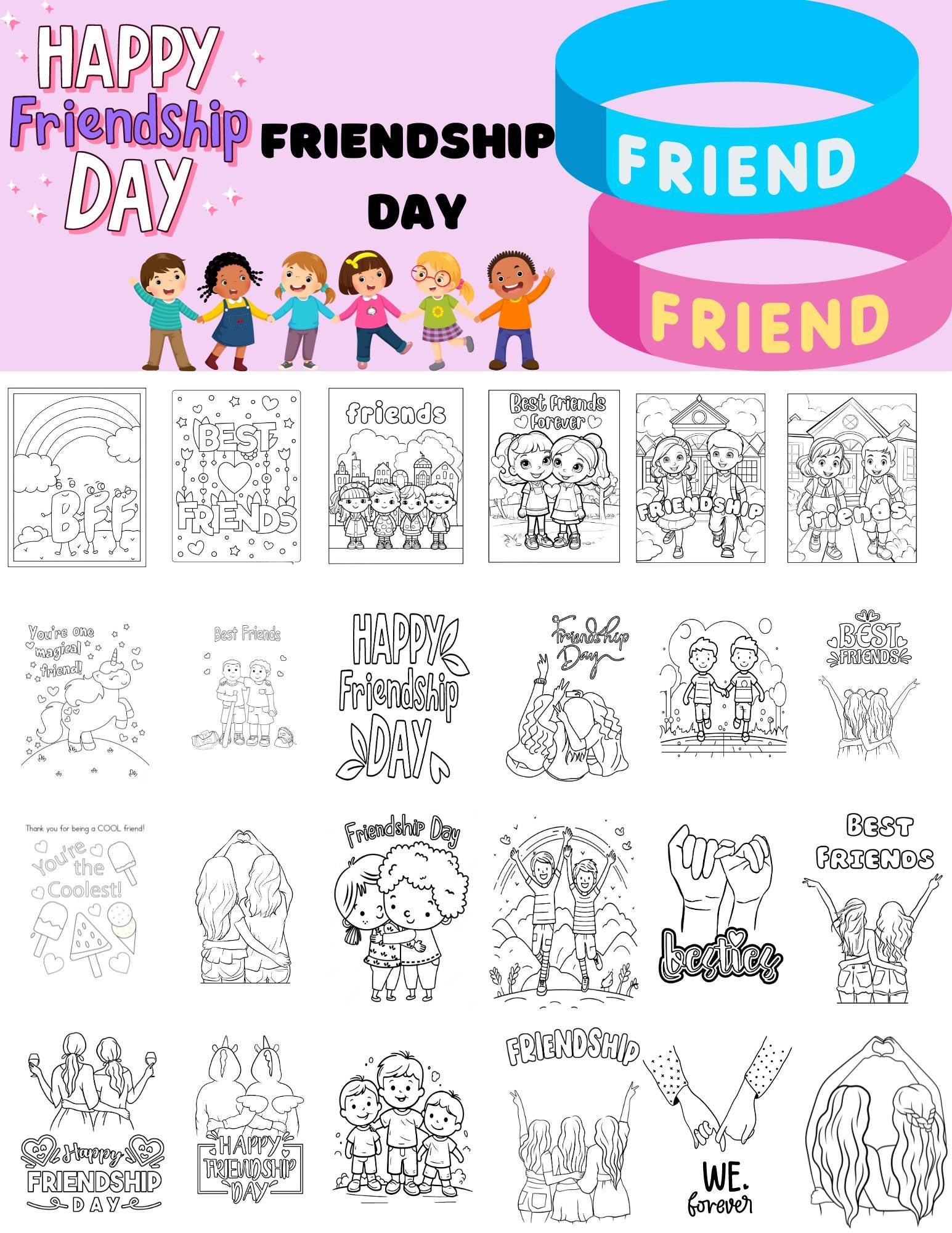 100 Printable Friendship Day Coloring Pages Instant Download Happy ...