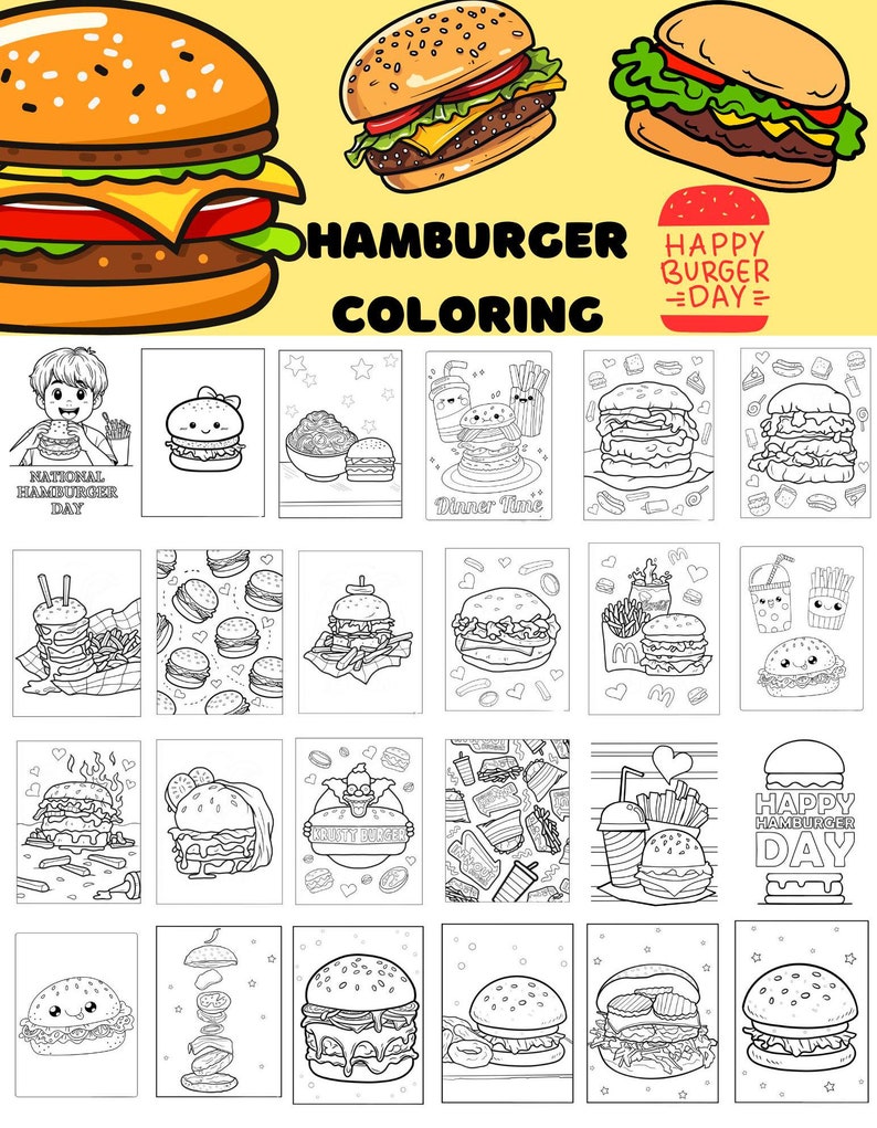 100 Printable Hamburger Coloring Pages | Instant Download| Kids ...
