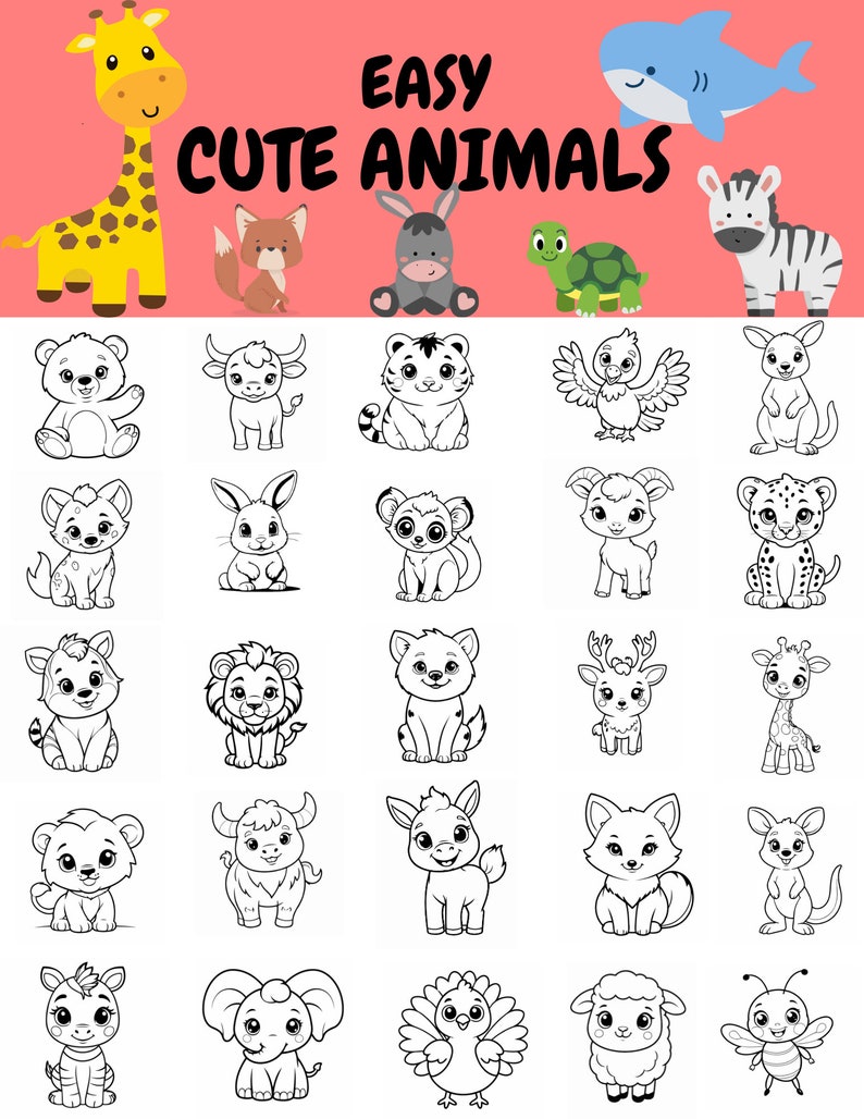 50 Printable Cute Animal Coloring Pages | Instant Download | Animal ...