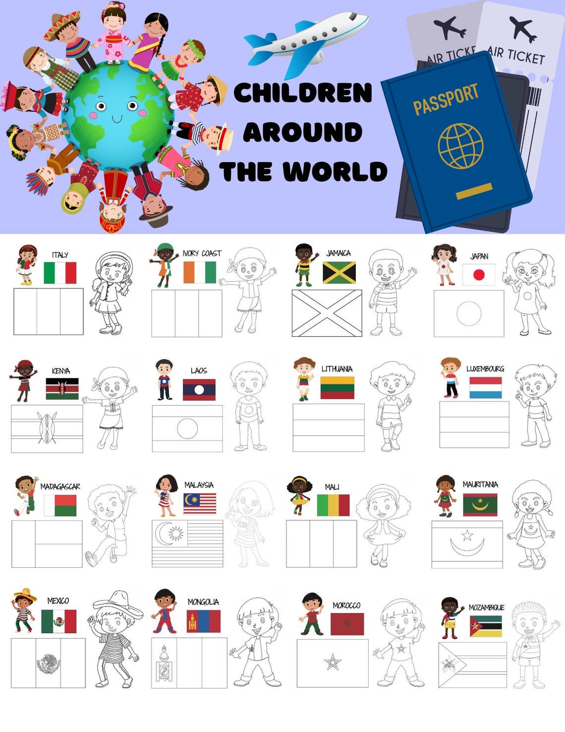 80 Printable Children Around the World Coloring Pages | Instant ...