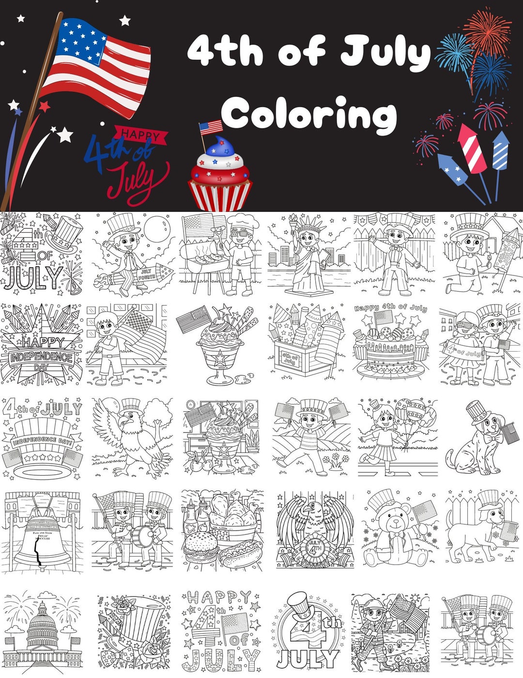 200 Printable 4th of July Coloring Pages | Instant Download | Kids July ...