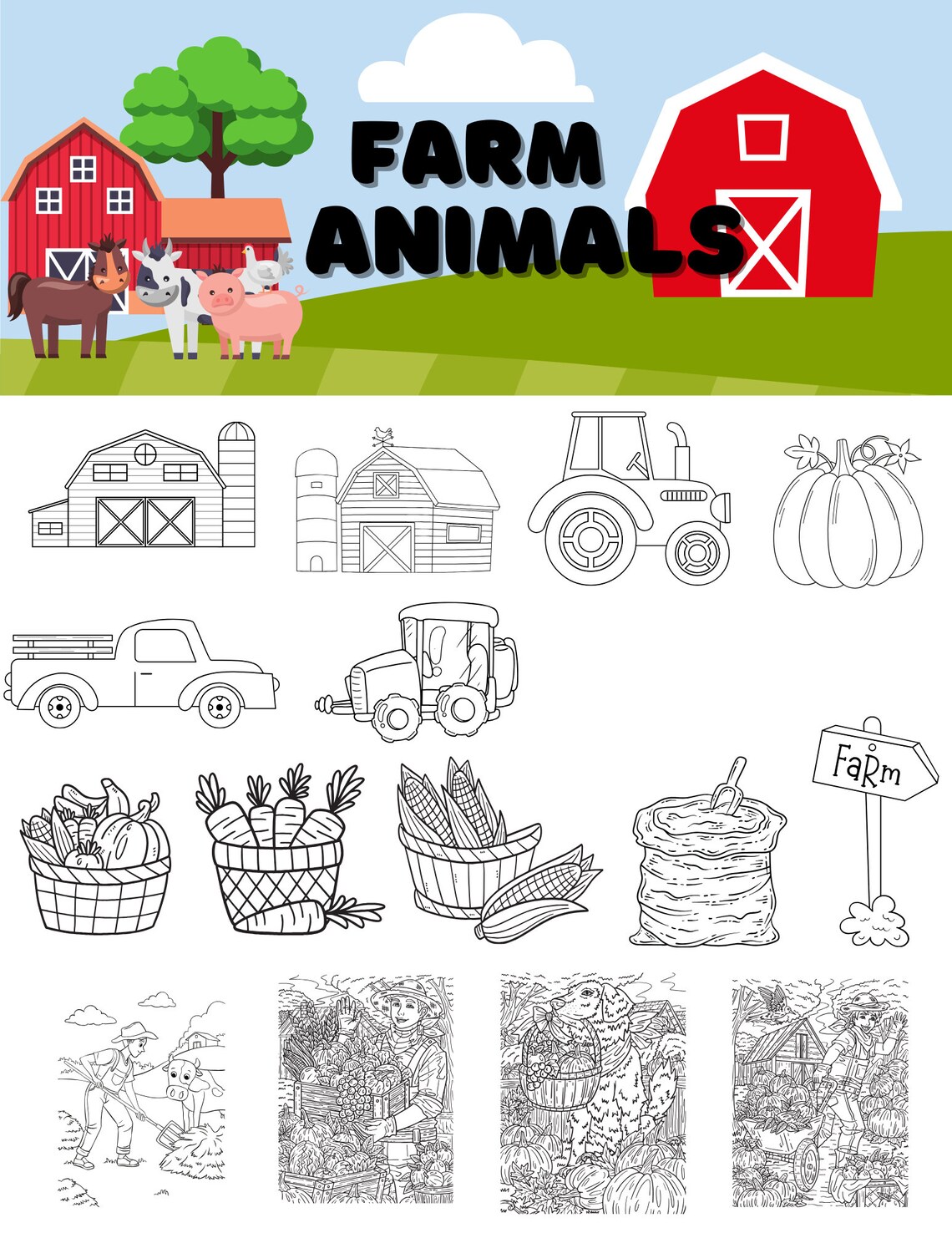 102 Printable Farm Animal Coloring Pages | Instant Download | Kids Farm ...