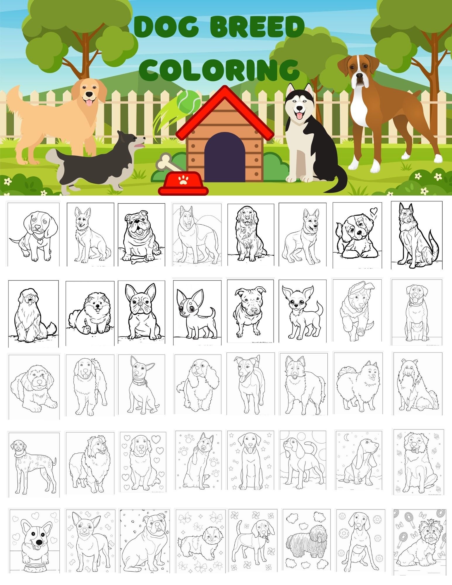 102 Printable Dog Coloring Pages | Instant Download | Kids Dog Coloring ...