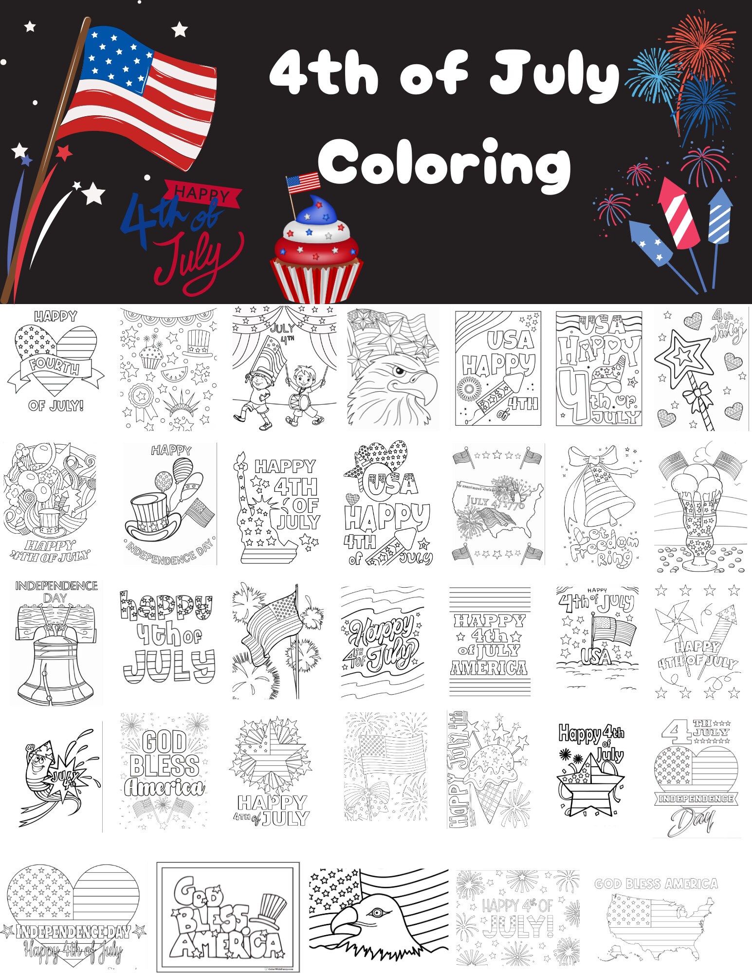 200 Printable 4th of July Coloring Pages | Instant Download | Kids July ...