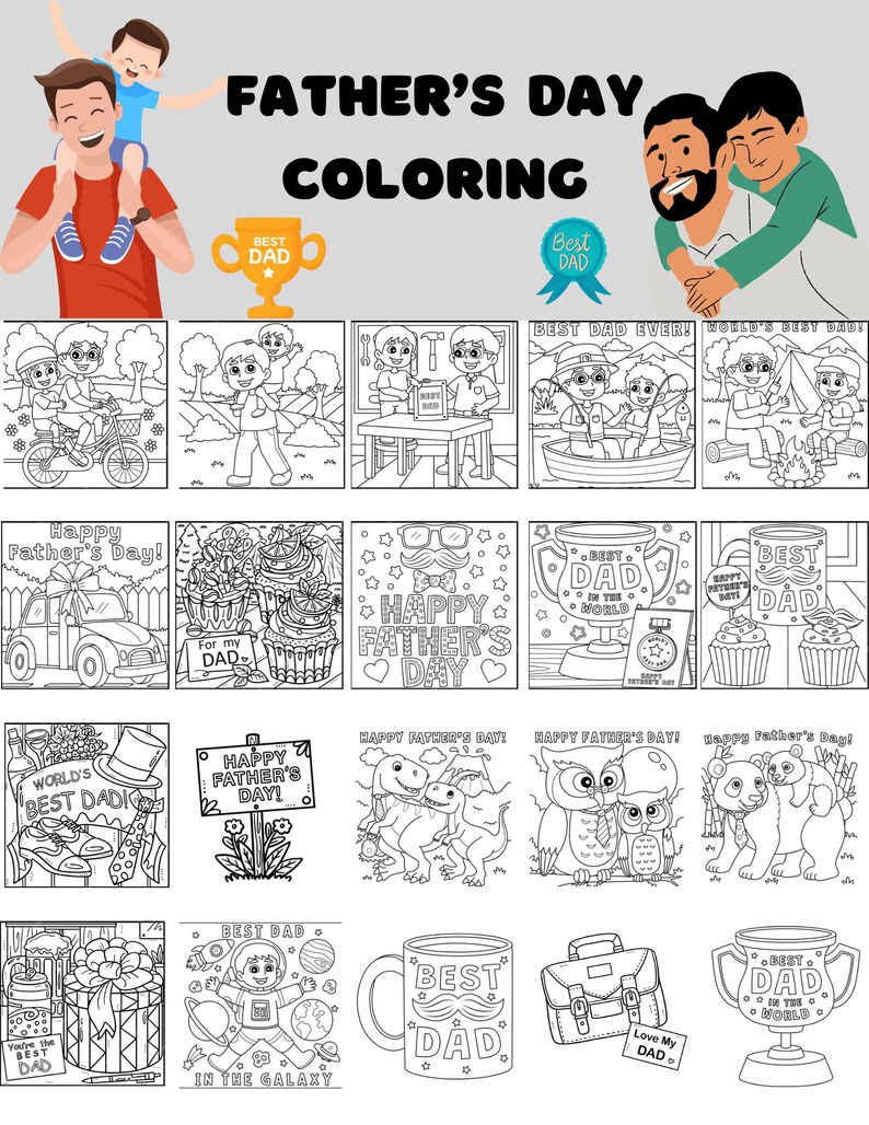 100 Printable Father's Day Coloring Pages Instant Download Kids ...
