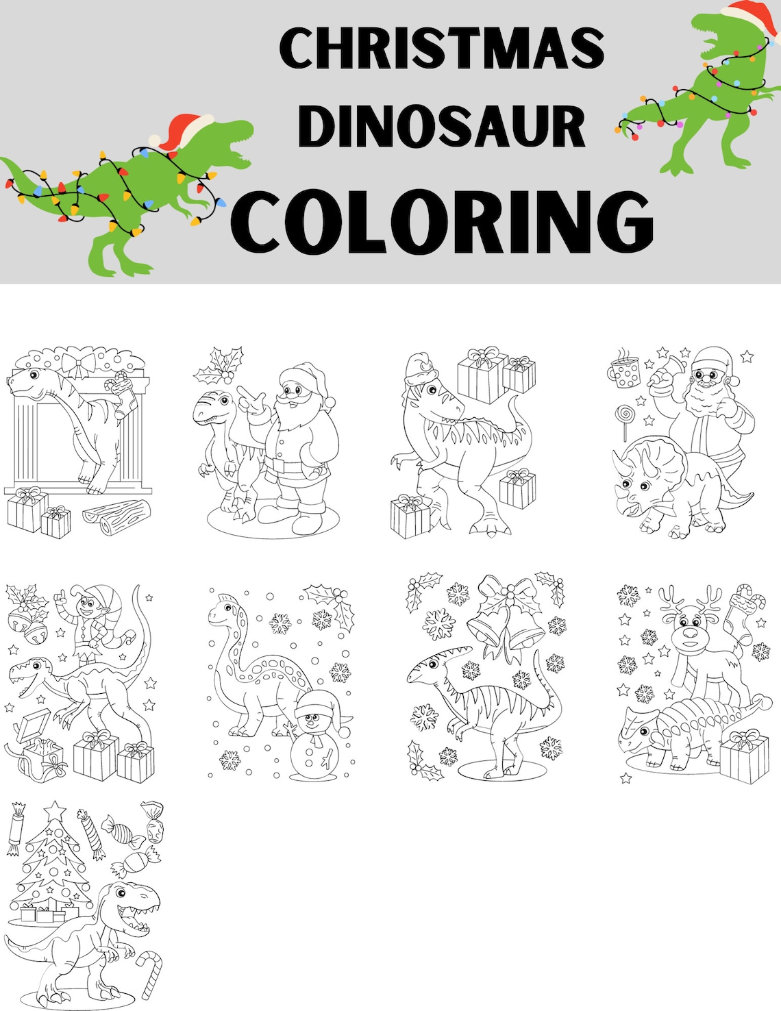 21 Printable Christmas Dinosaur Coloring Pages | Instant Download| Kids ...