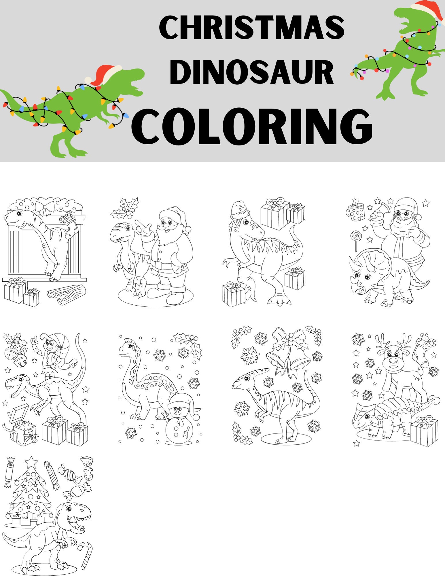 21 Printable Christmas Dinosaur Coloring Pages | Instant Download| Kids ...