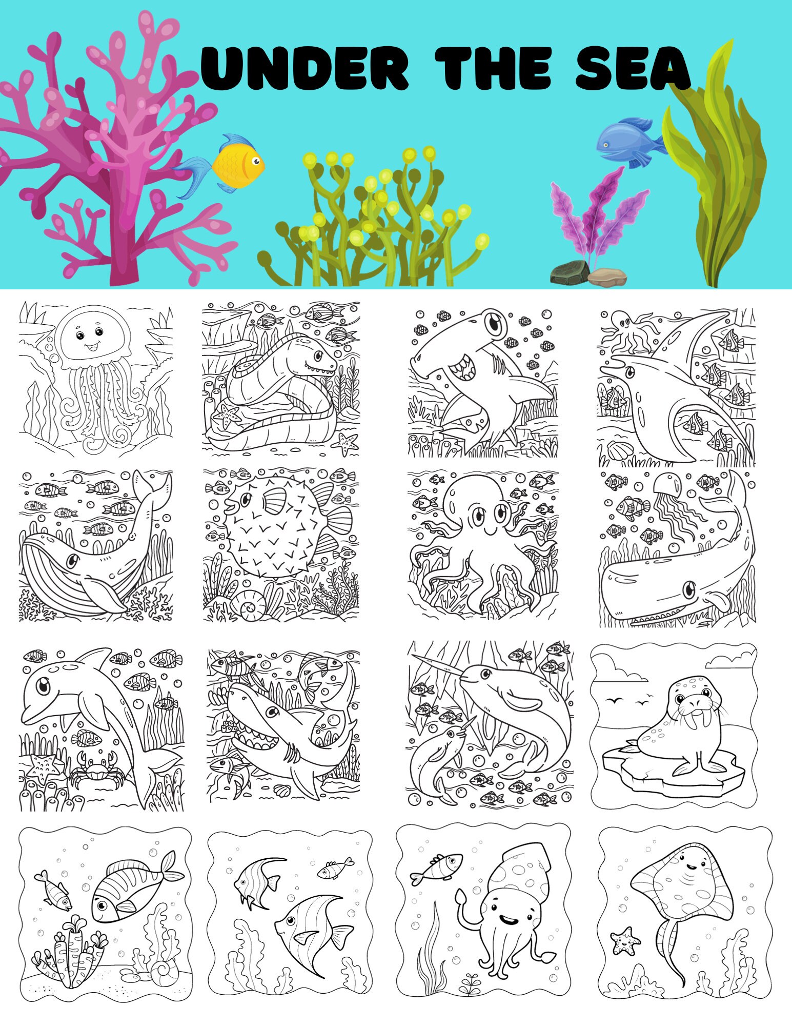 100 Printable Under the Sea Coloring Pages Instant Download Kids Ocean ...