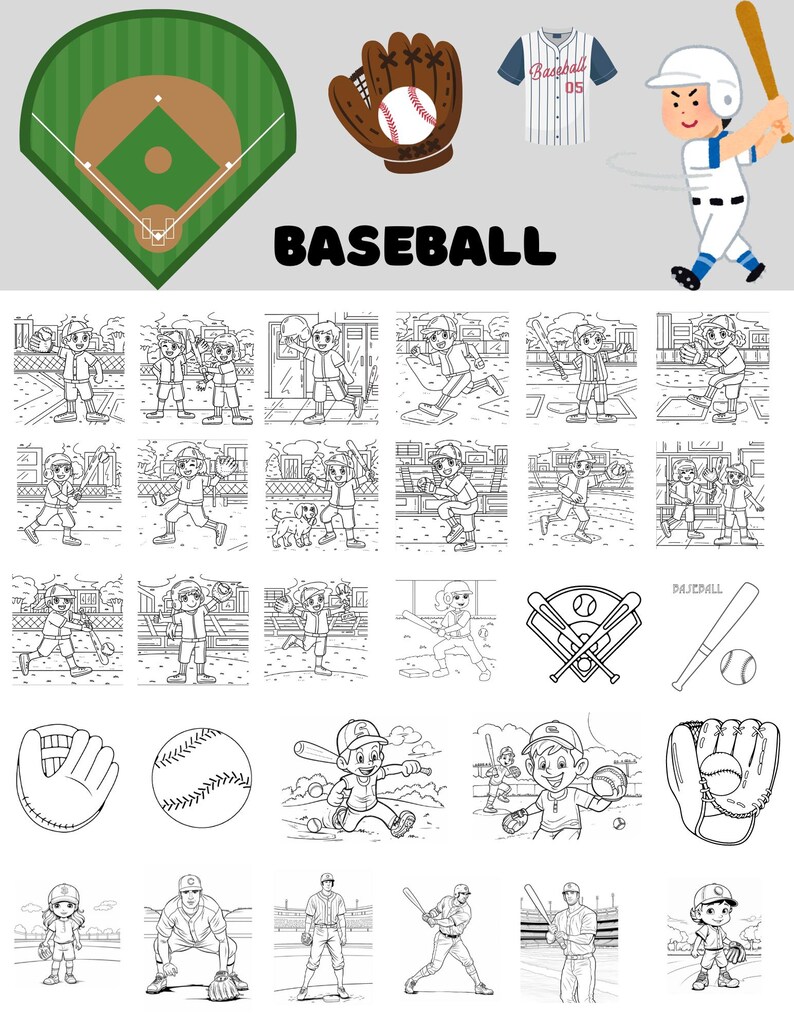 100 Printable Baseball Coloring Pages | Instant Download | Kids Sports ...
